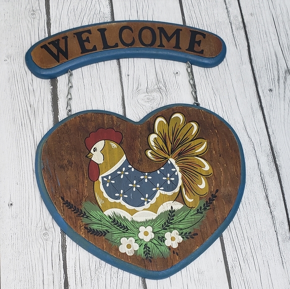 Unique Vintage | Wall Decor | Vintage Handmade Welcome Chicken Painted ...